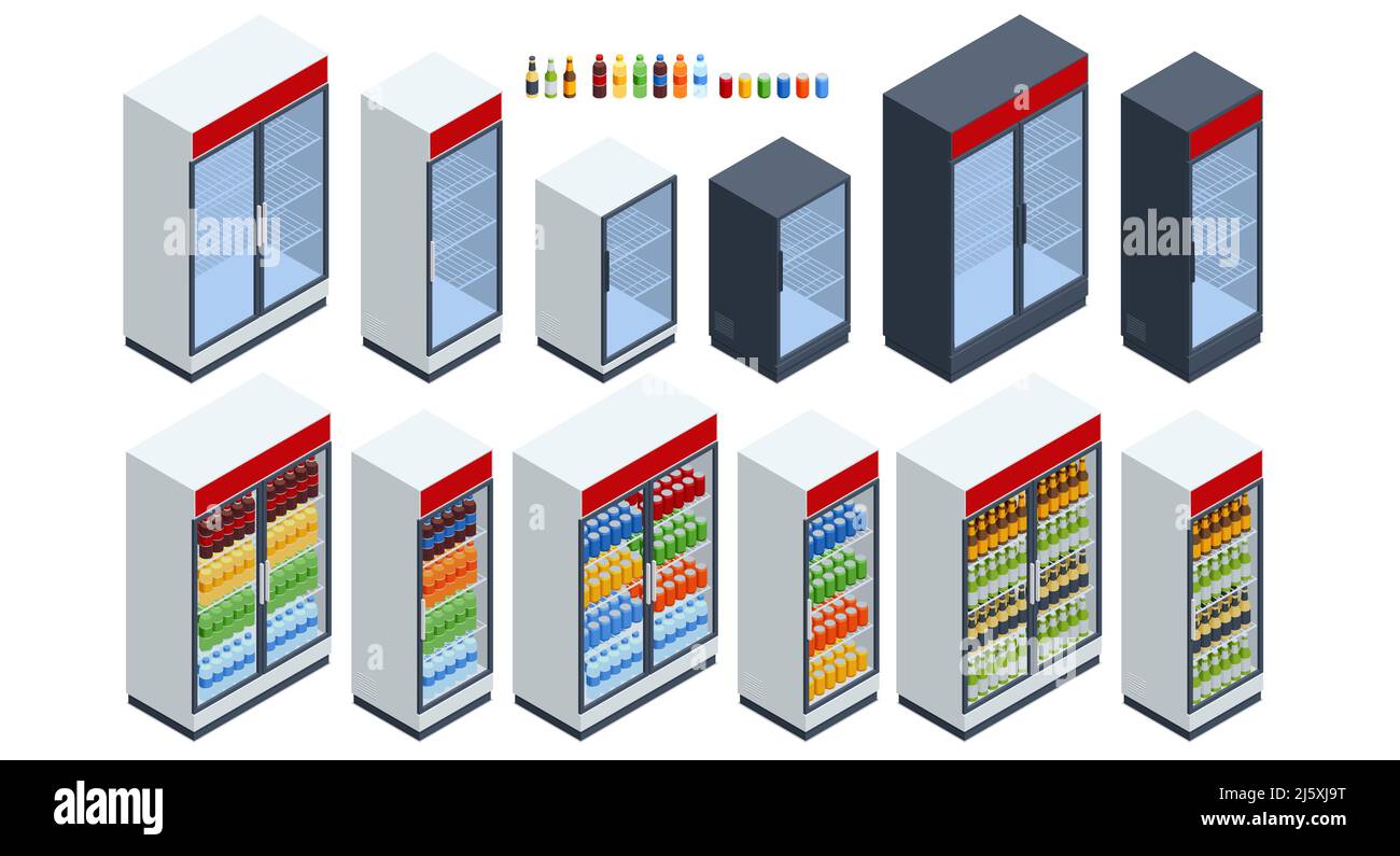 Isometric Refrigerator in the Supermarket Different Types on White ...