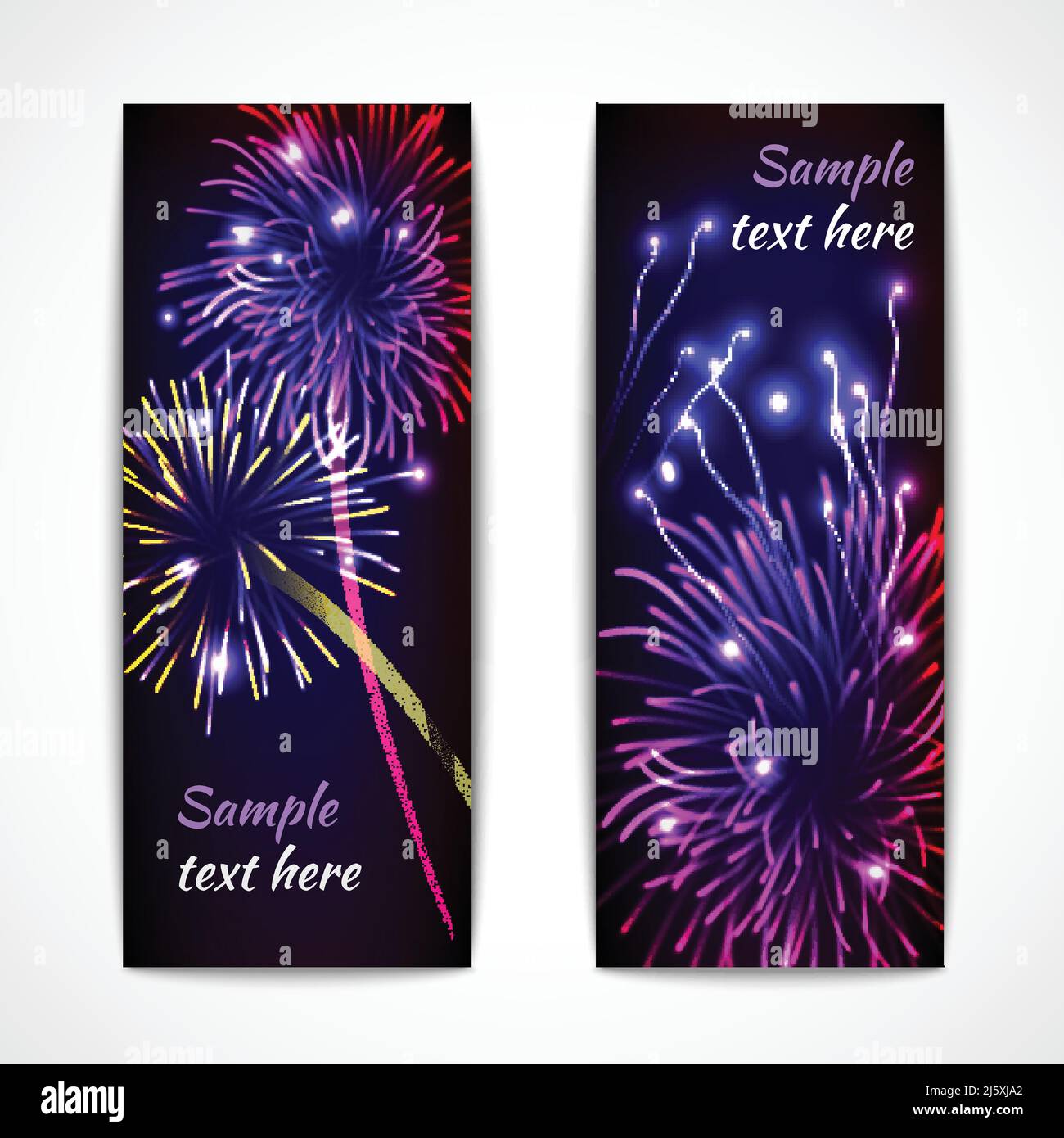 Firework show new year christmas celebration banner vertical flat set ...