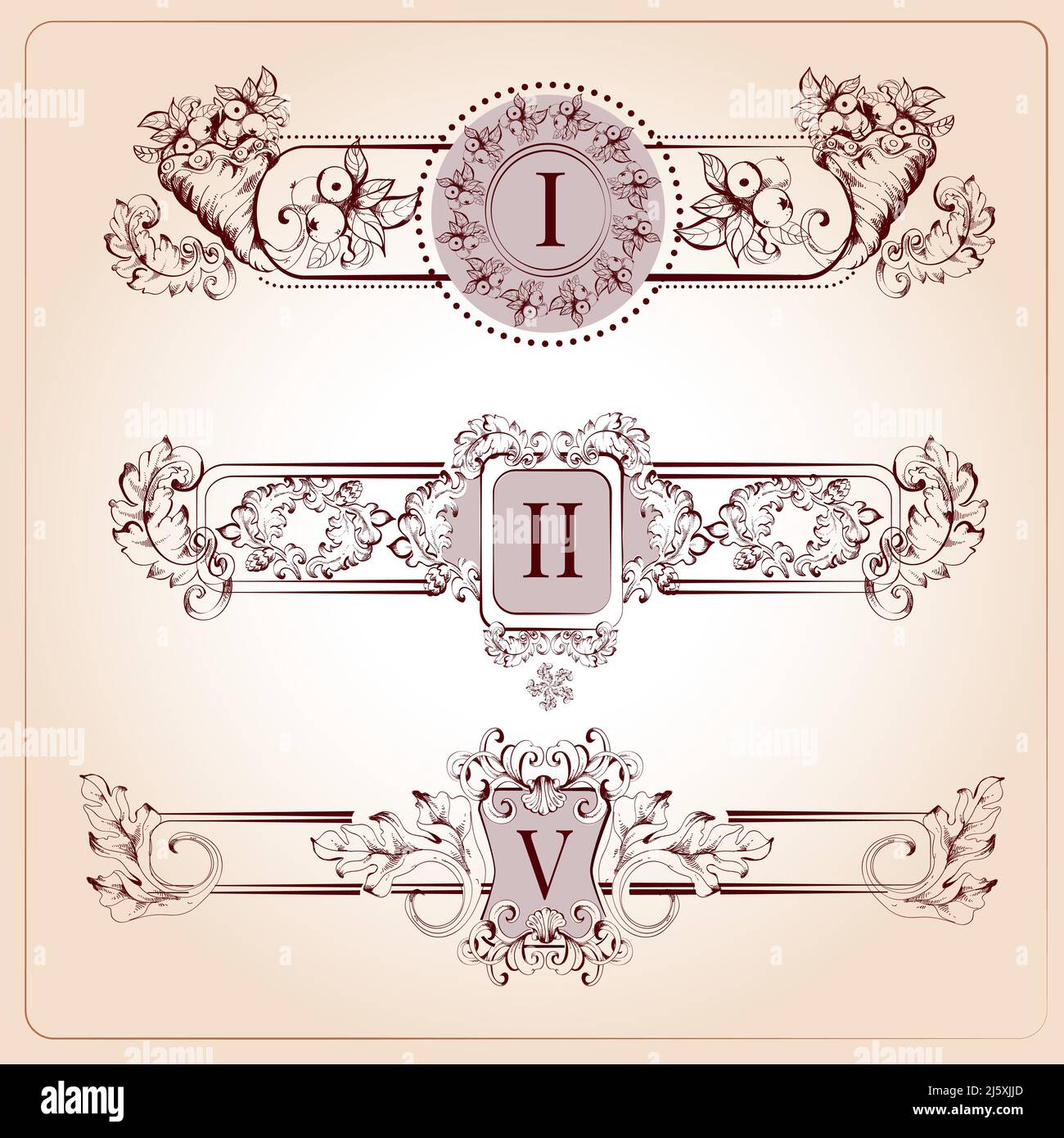 Retro chapter dividers swirl floral ornament bookmarks sketch set ...