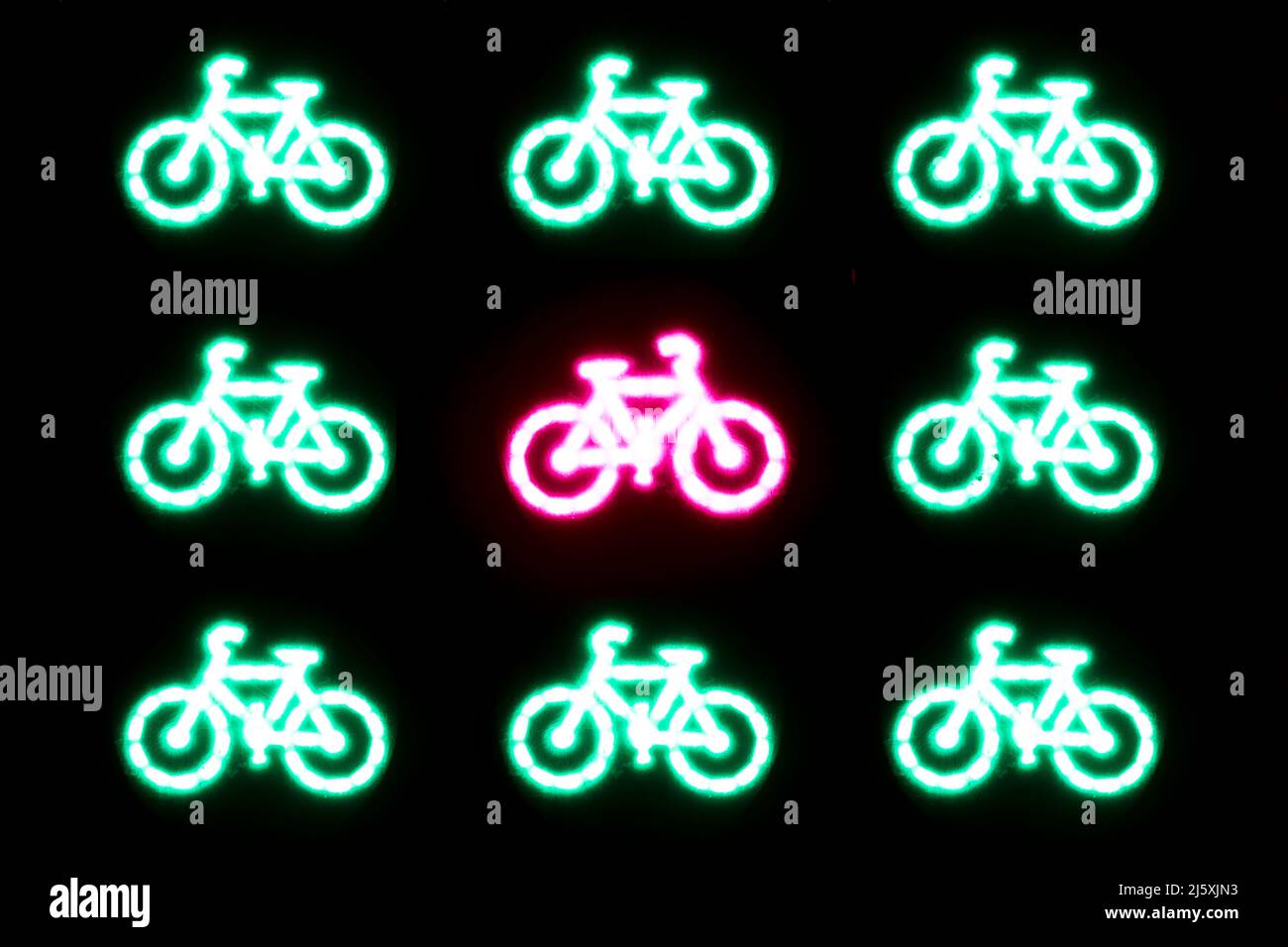 A background with a repeating pattern of green illuminated bicycle ...