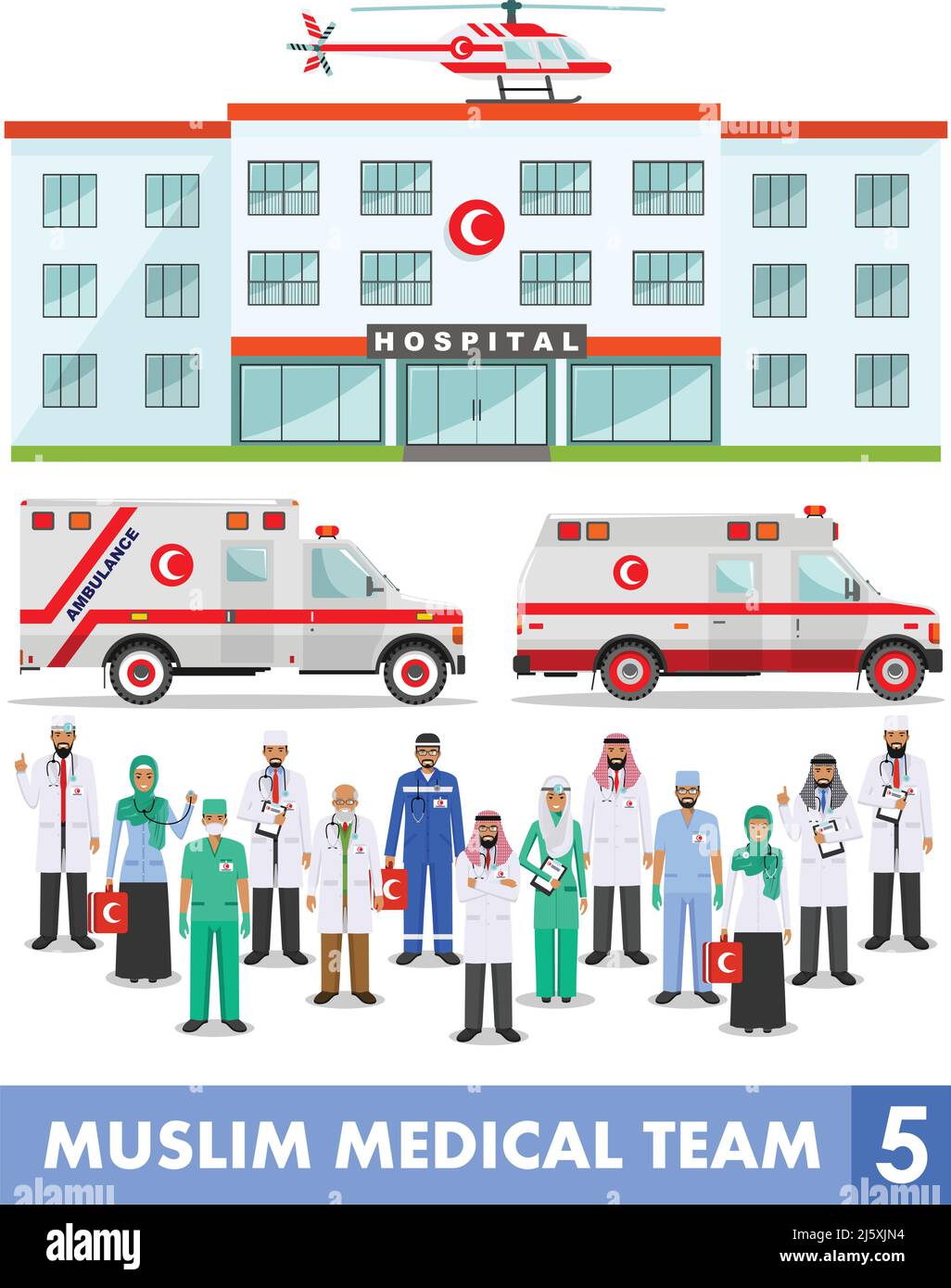 Detailed illustration of muslim arabic medical staff people, medical ...