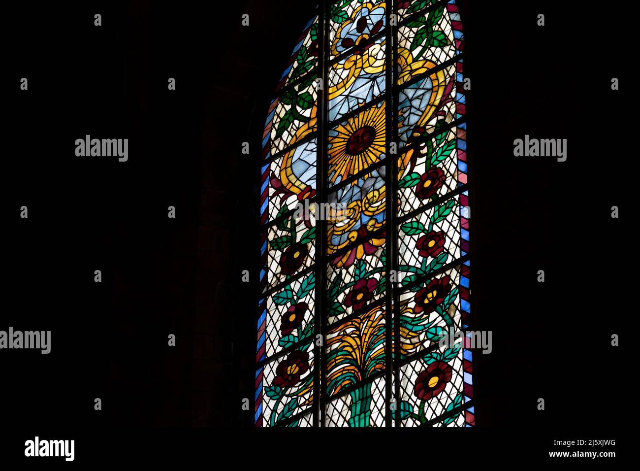 Barcelona, Spain - Jan 08, 2022: Colorful stained glass windows seen ...