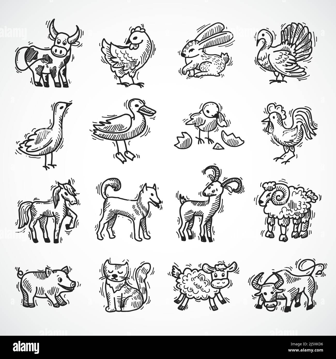 Farm animals sketch set with hog donkey cow goat isolated vector ...