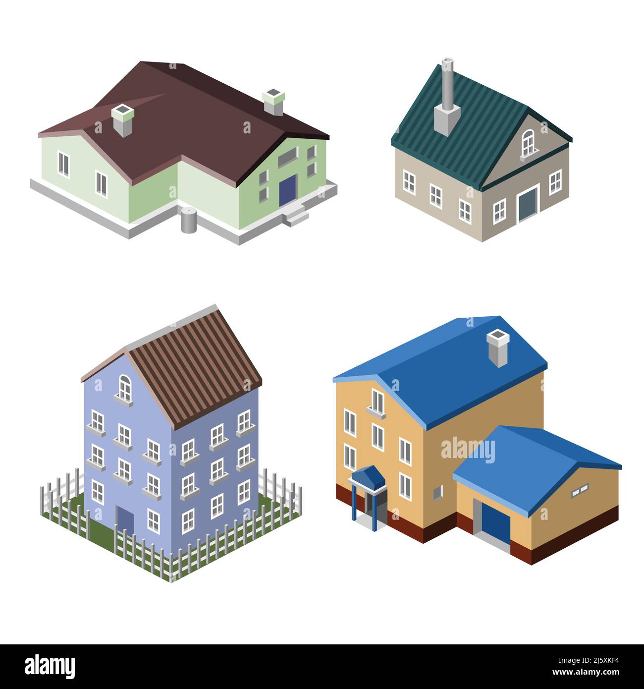 Residential house isometric buildings real estate decorative icons set ...