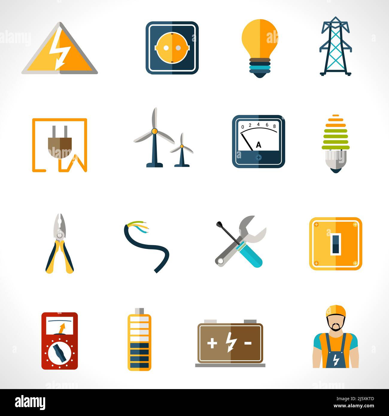 Electricity icons set with tester engineer socket electric power ...
