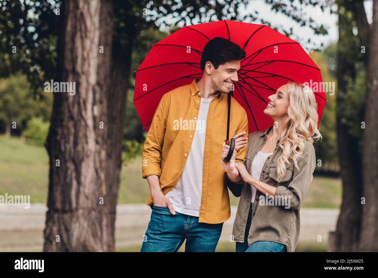 Portrait of attractive adorable amorous cheerful couple life partners ...