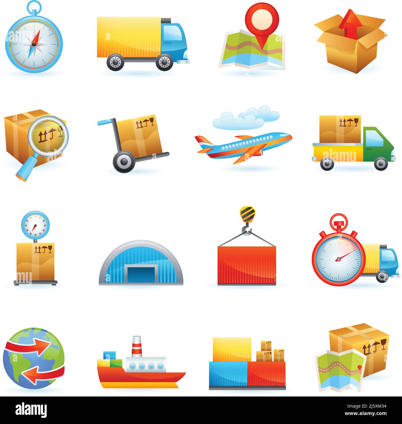 Global freight transportation logistics flat icons set with cargo ...