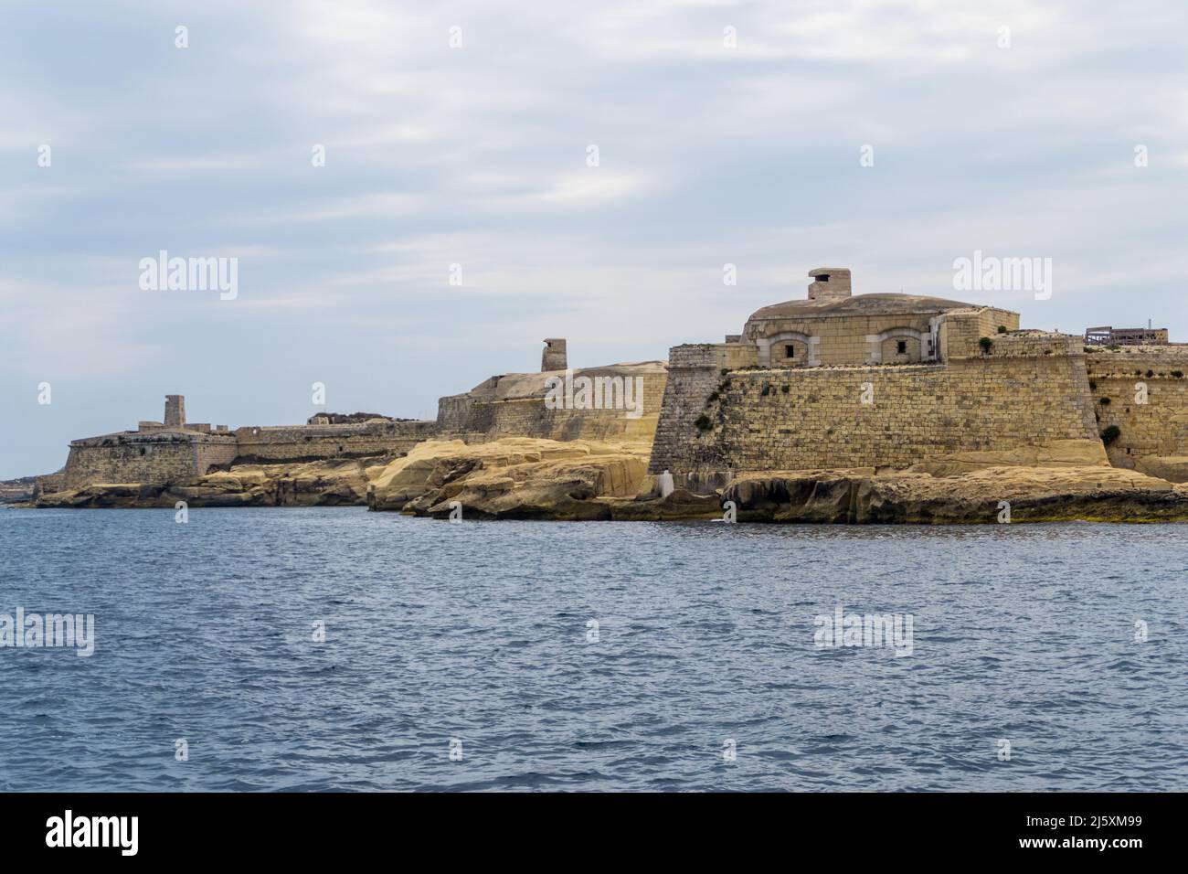 Kalkara, Malta - June 10th 2016: WW2 watchtowers on Fort Ricasoli, a ...