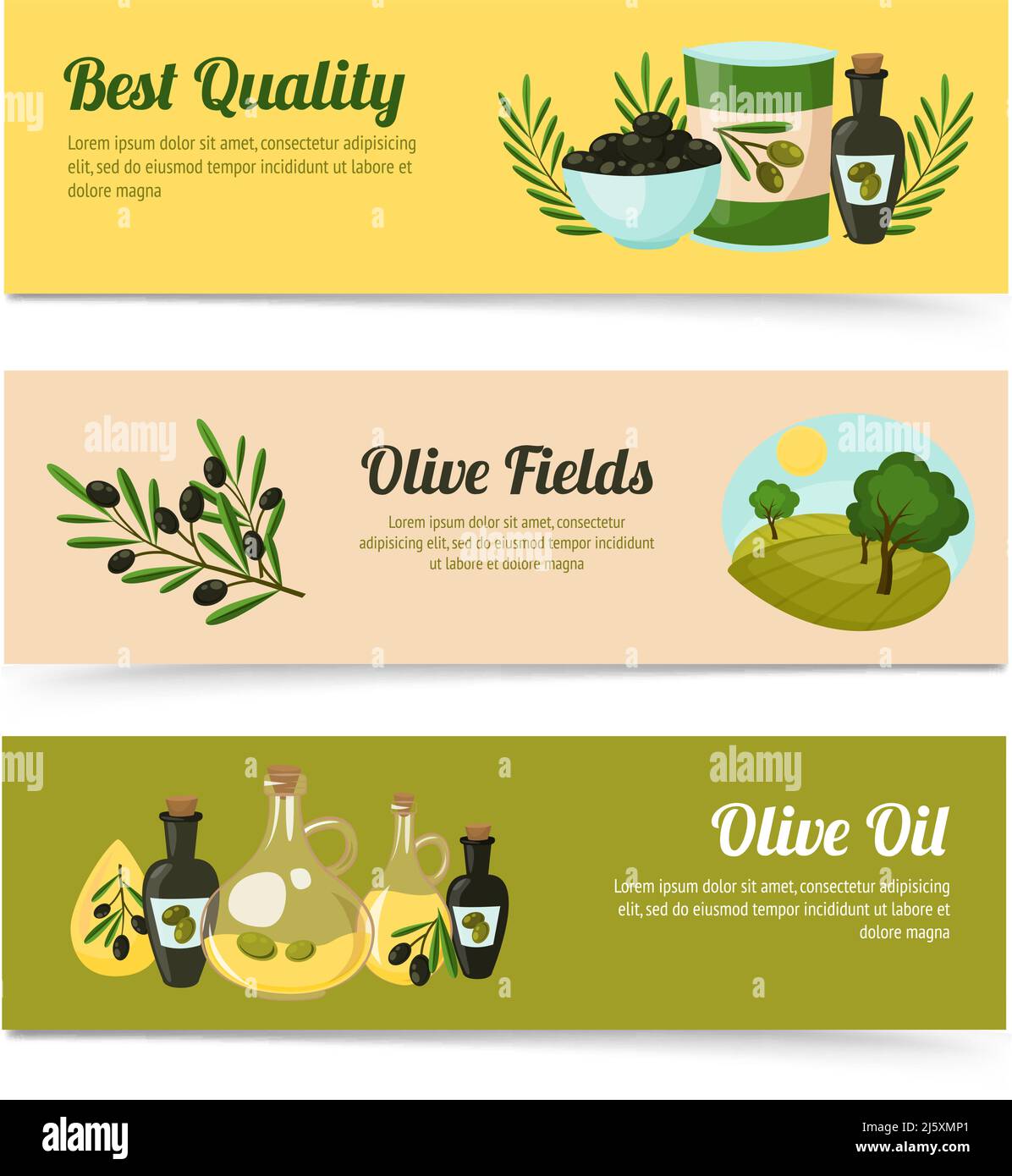 Olive horizontal banners set with quality oil fields elements isolated ...