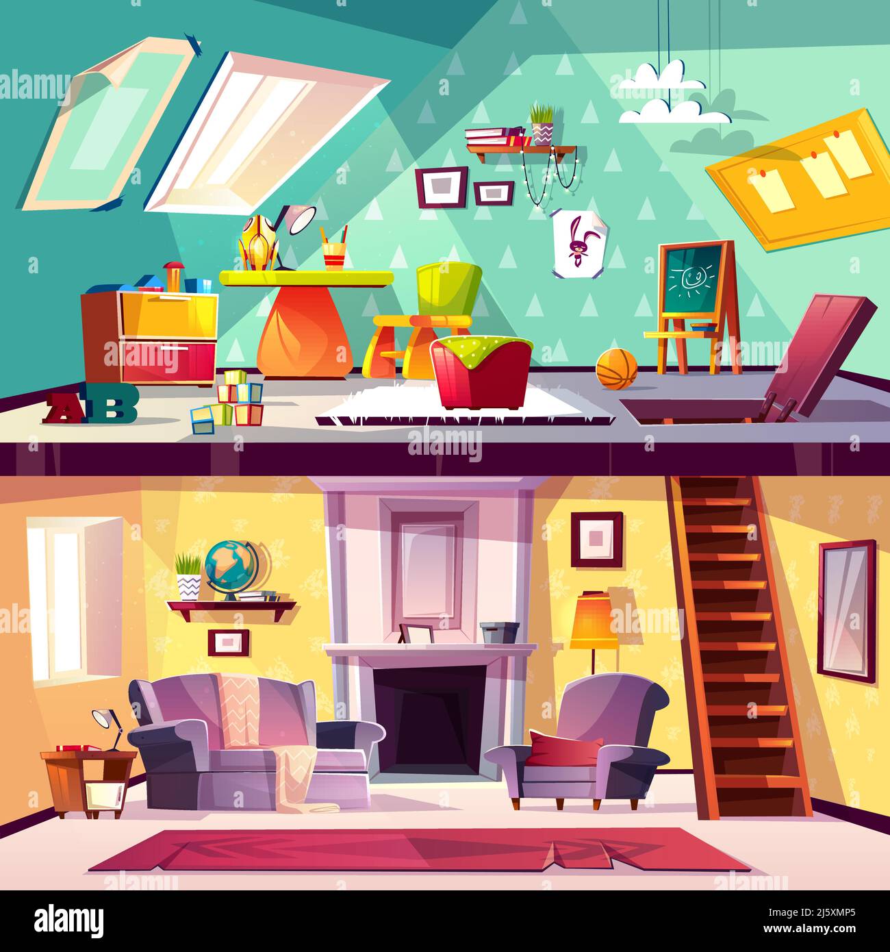 Vector cross section background, cartoon interior of child playroom on ...