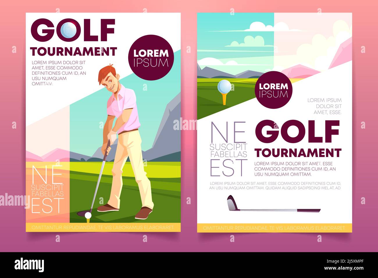 Vector brochure of a golf tournament. Booklet with a man playing on ...