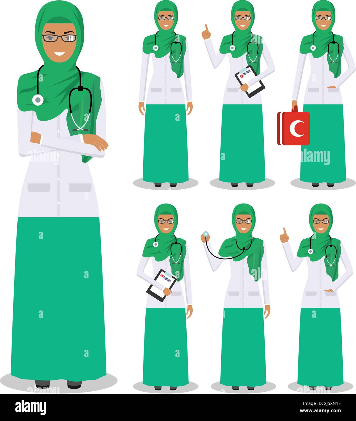 Detailed illustration of muslim arabic medical people standing in ...