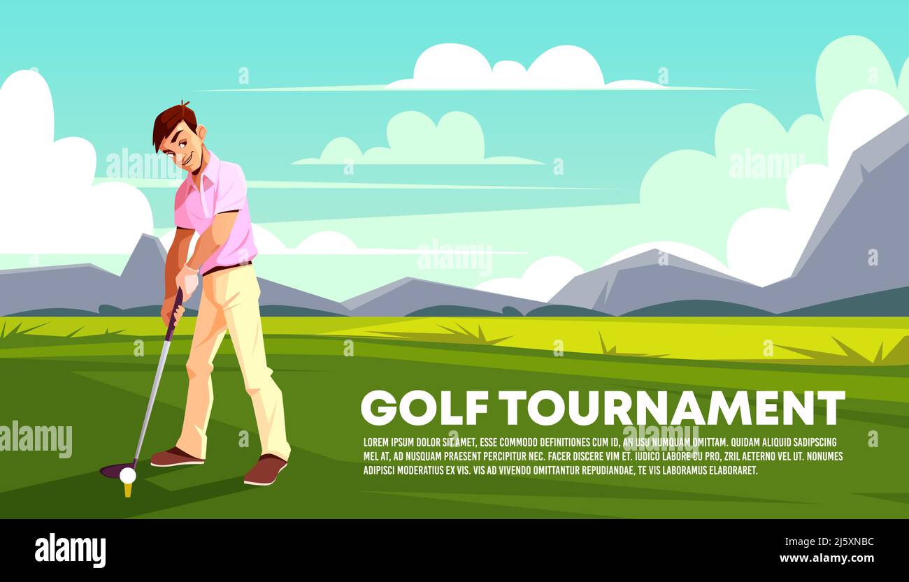 Vector poster, a banner of a golf tournament. Man playing on green ...