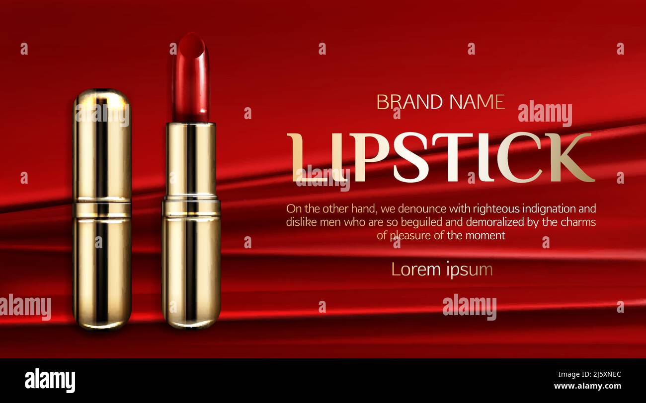 Lipstick cosmetics, make up beauty product mockup banner. Red rouge ...