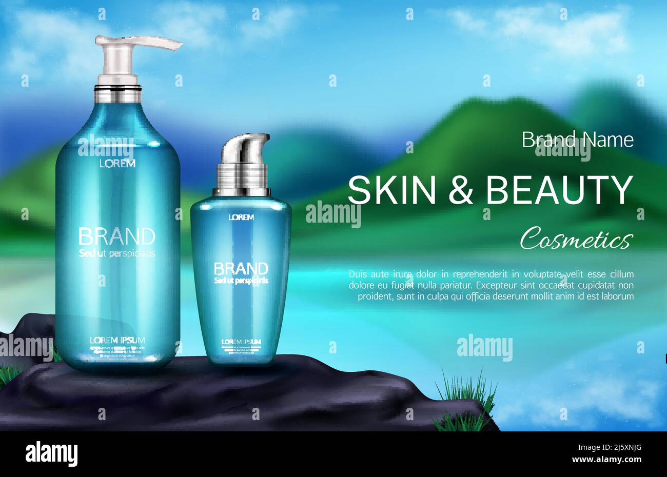 Cosmetics bottles, natural beauty product for skin care banner, pump ...