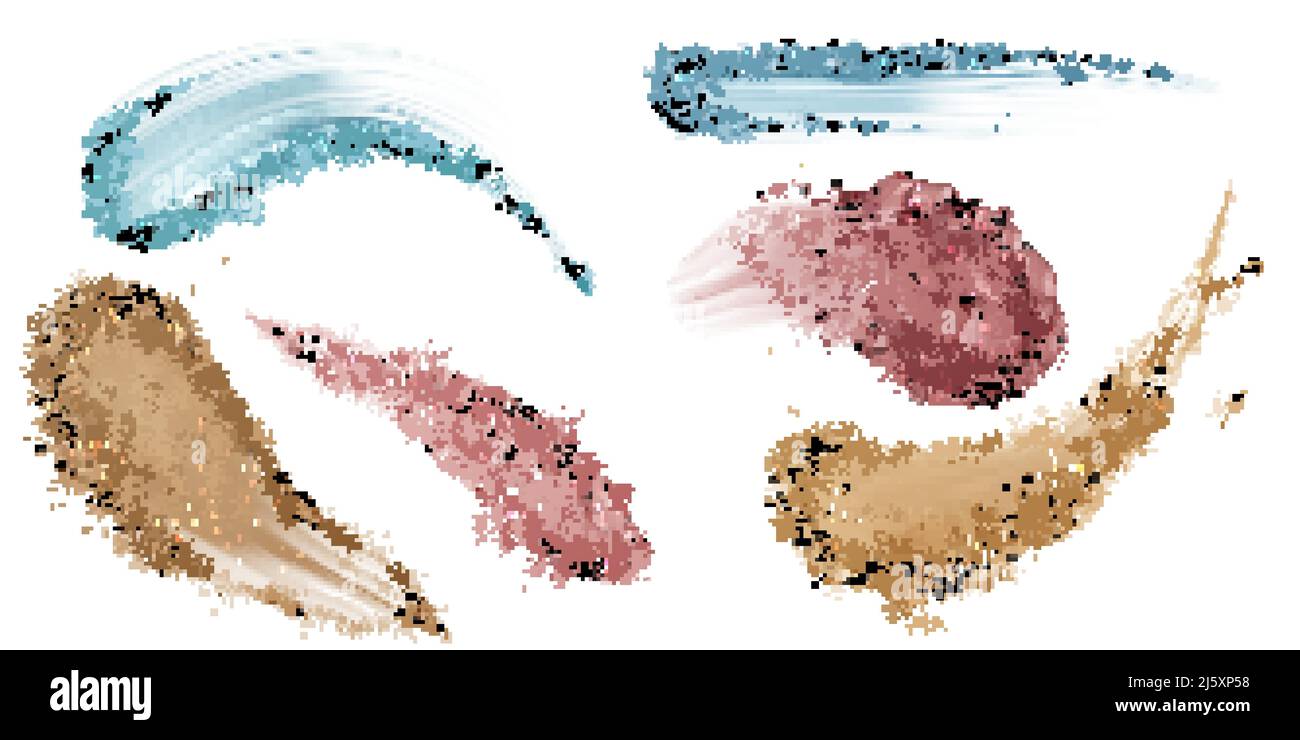 Skin foundation smears, dry powder, eye shadows makeup brush strokes ...