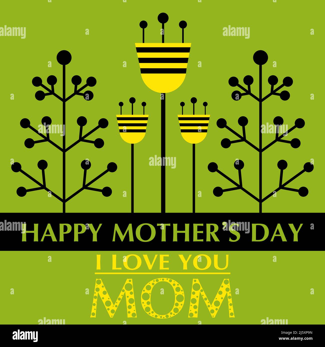 Mothers day greeting card with minimalistic style flowers and lettering ...