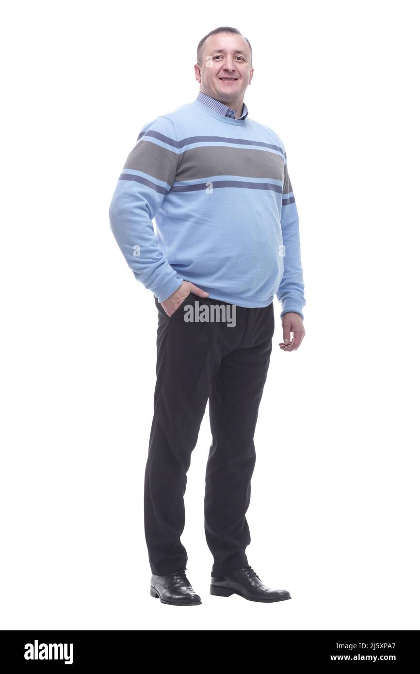 in full growth. portrait of a smiling mature man . isolated on a white ...