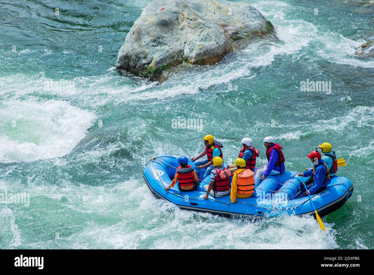 Srinagar, India. 24th Apr, 2022. Indian tourists are seen rafting in a ...