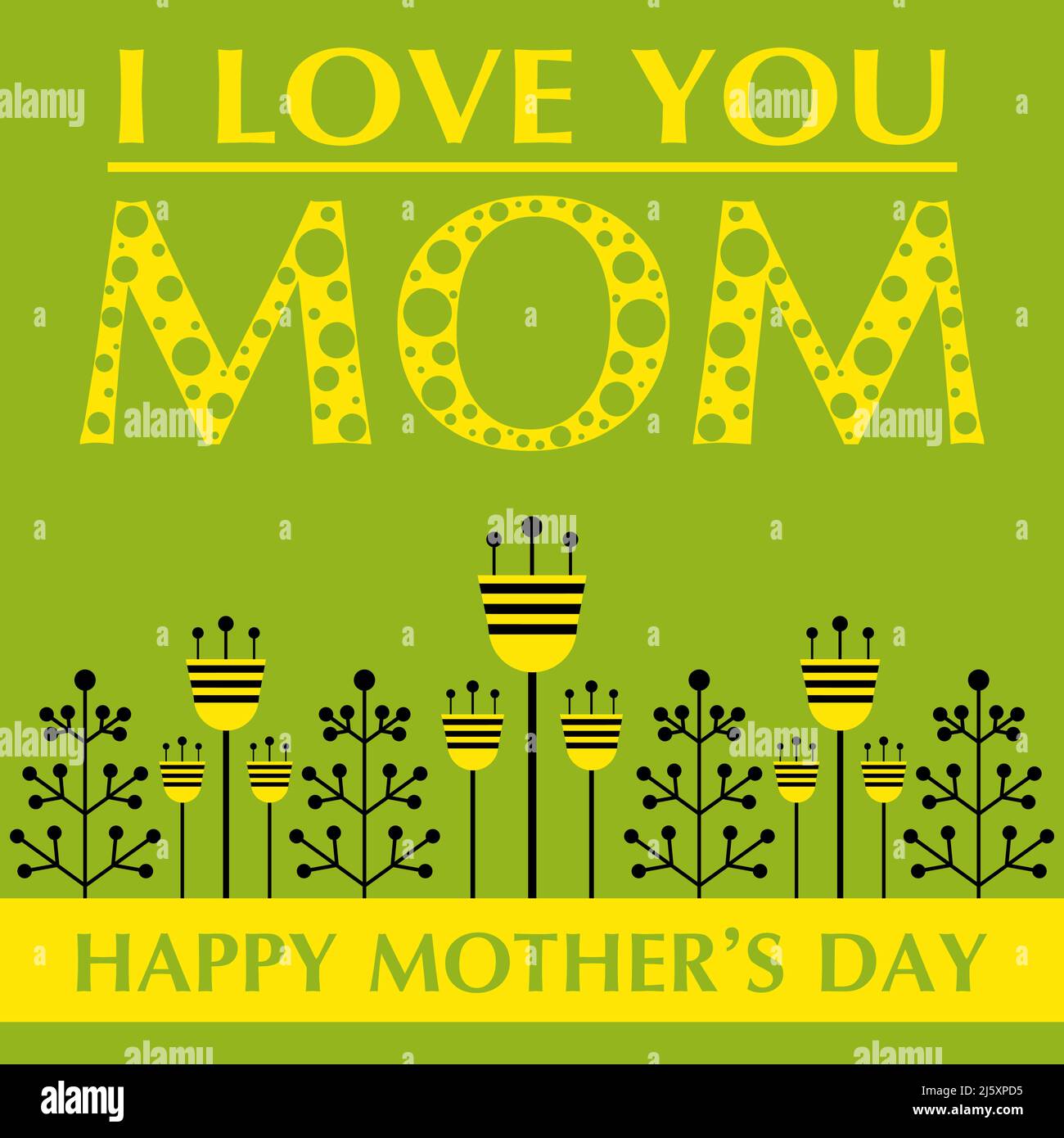 Mothers day greeting card with minimalistic style flowers and lettering ...