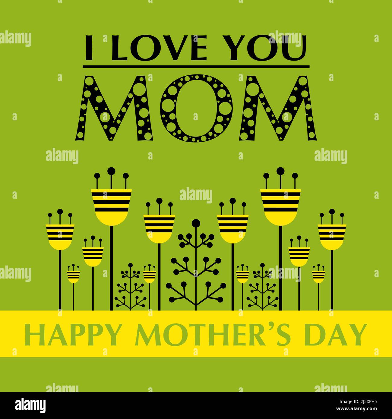 Mothers day greeting card with minimalistic style flowers and lettering ...