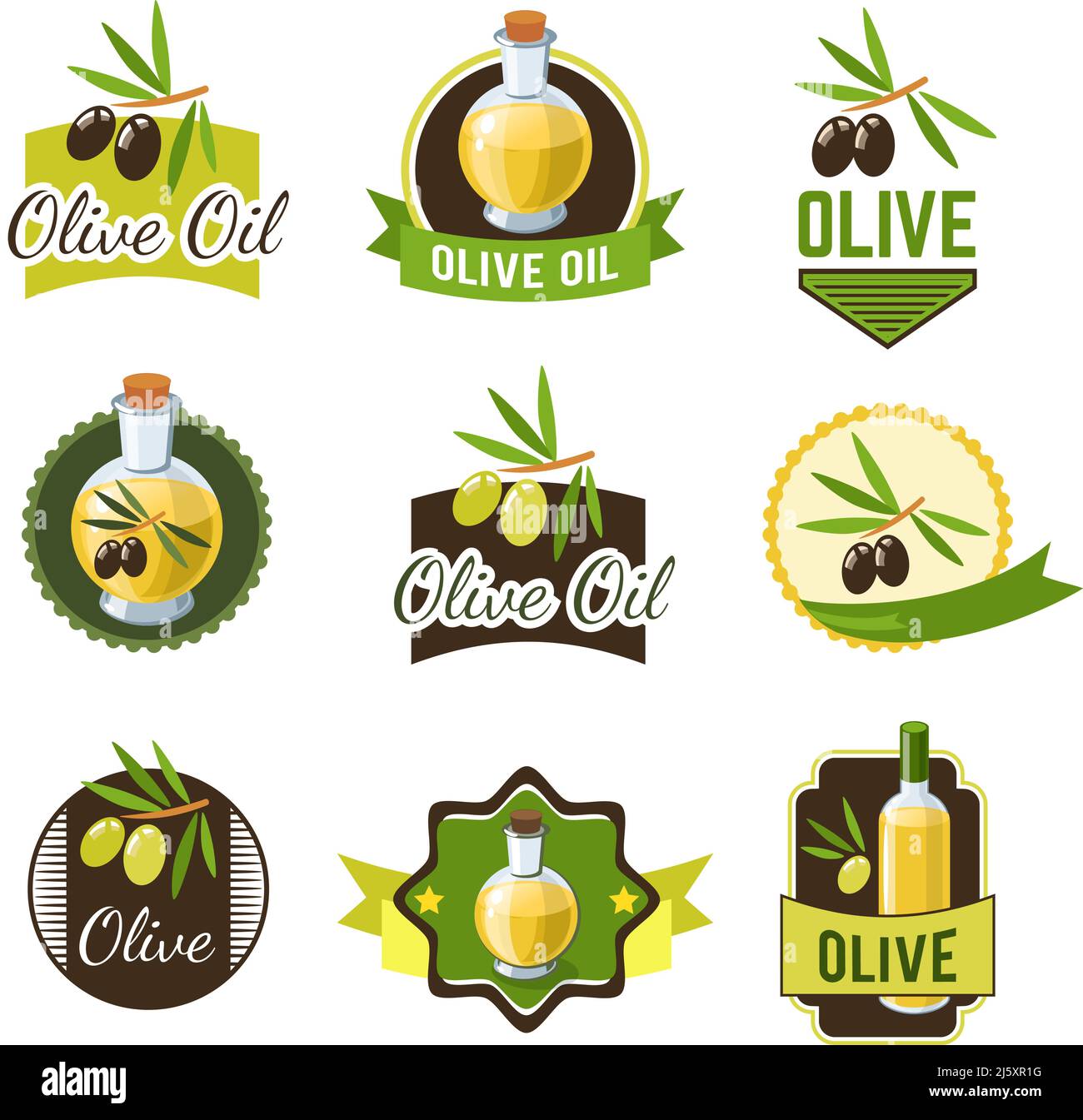 Premium quality natural olive oil badges set isolated vector ...