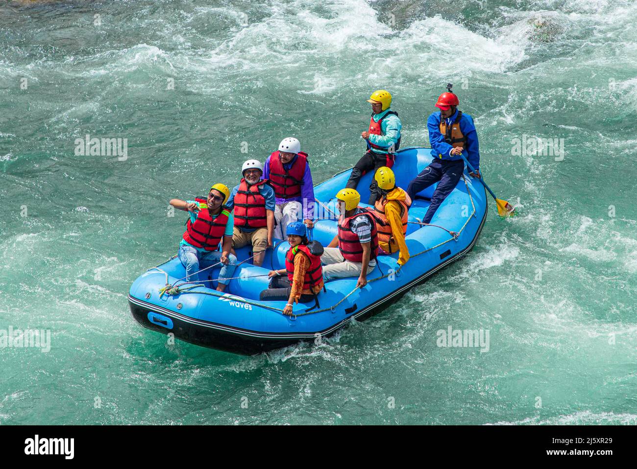 Indian tourists are seen rafting in a Lidder river in Pahalgam a famous ...