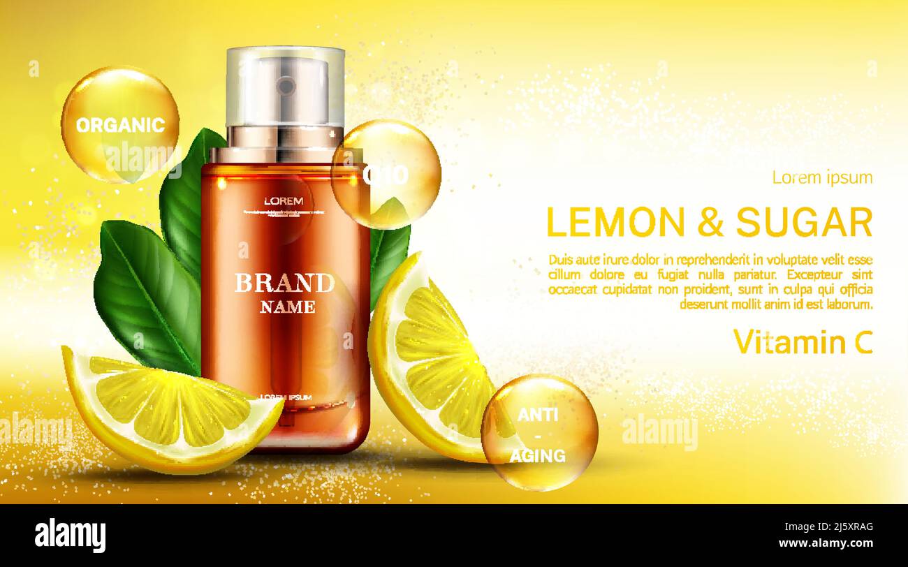 Vitamin ? cosmetics bottle with lemon and sugar, organic anti aging ...