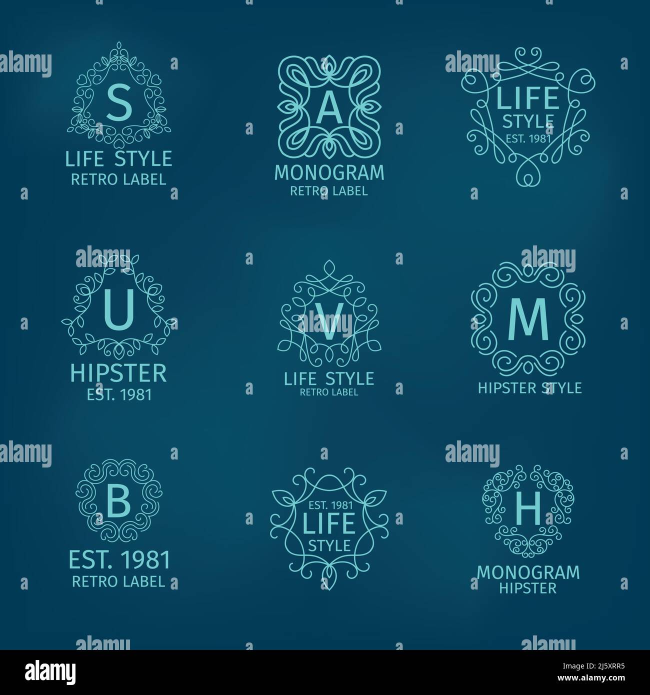 Hipster life style retro monogram classic calligraphic set isolated ...