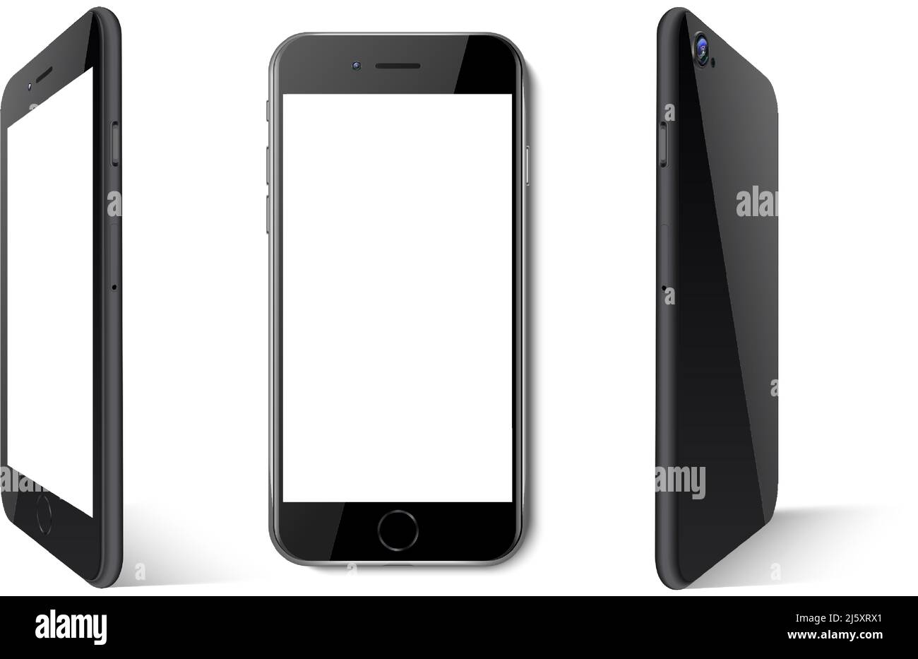 3d realistic vector icon set. Smartphone in front side and back view ...