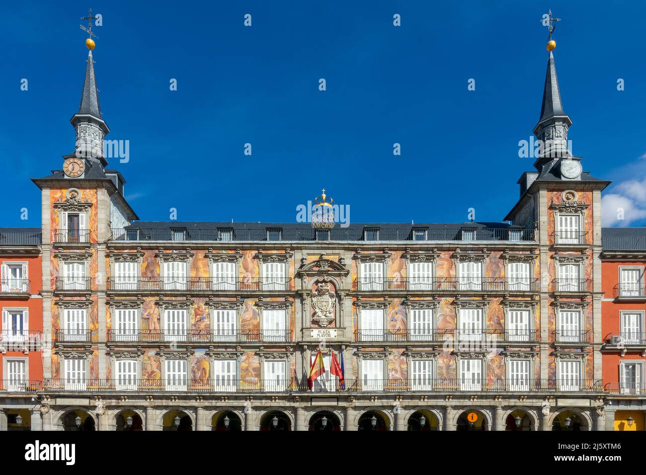Beautiful building on Plaza Mayor (town square) in Madrid Spain Stock ...