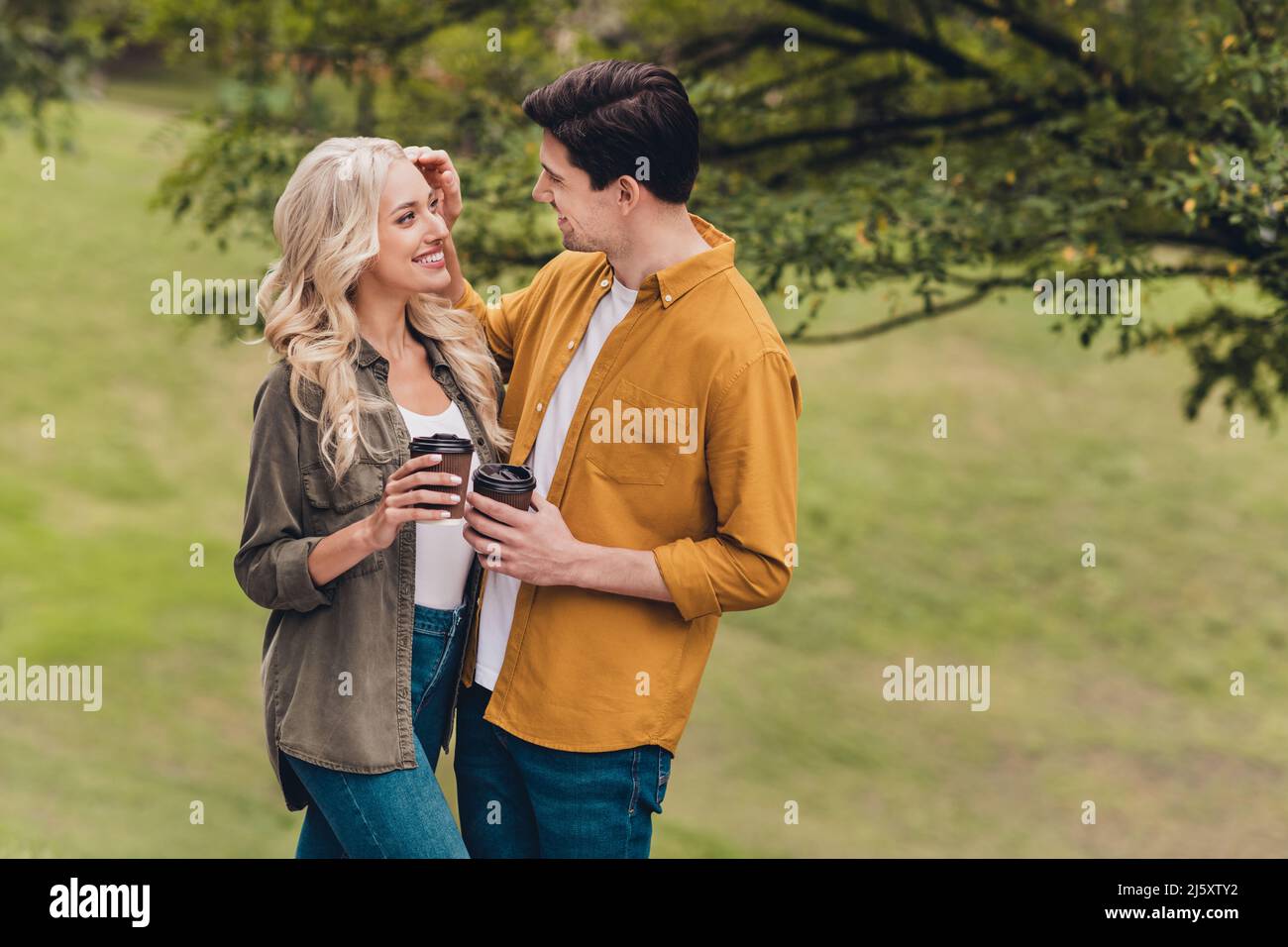 Portrait of affectionate beautiful handsome cheerful couple spending ...