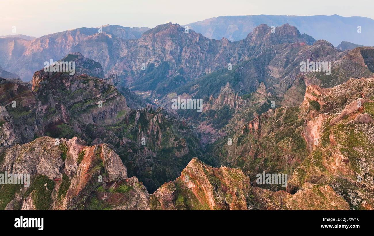 Top view of mountain canyon in Madeira. National park in Madeira island ...