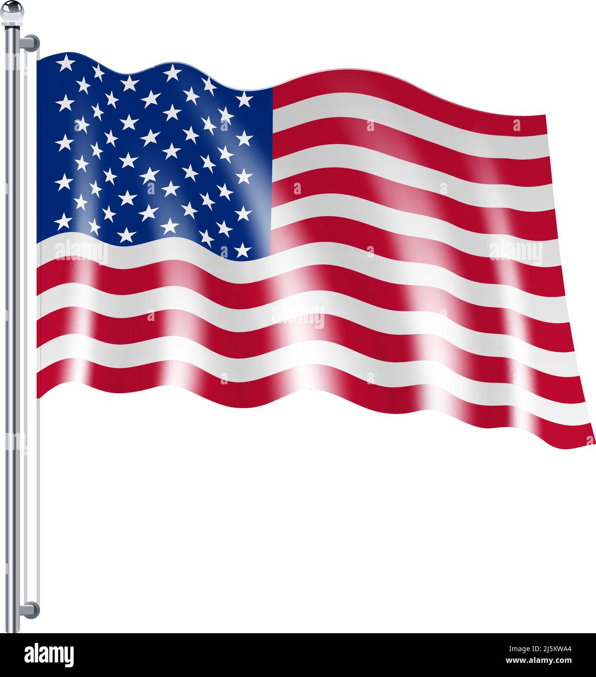 National american united states flag flowing on white background vector ...