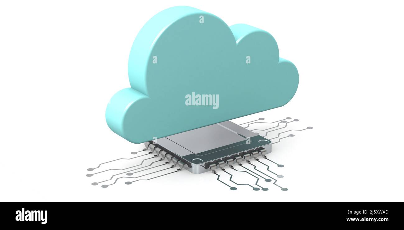 Cloud technology concept with computer chip and cloud icon, 3d ...