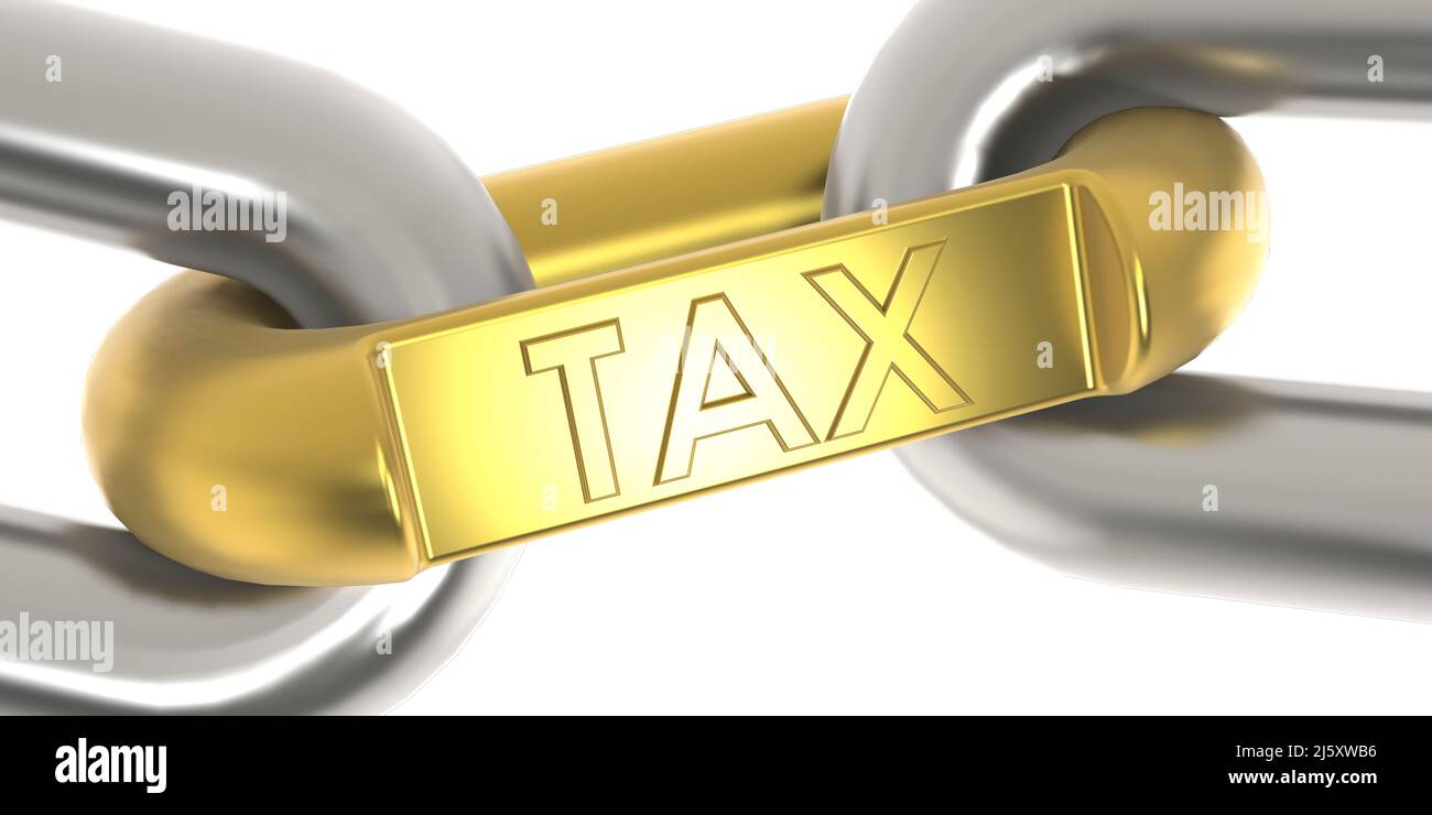 Golden tax word to link the silver chains, 3d rendering Stock Photo - Alamy