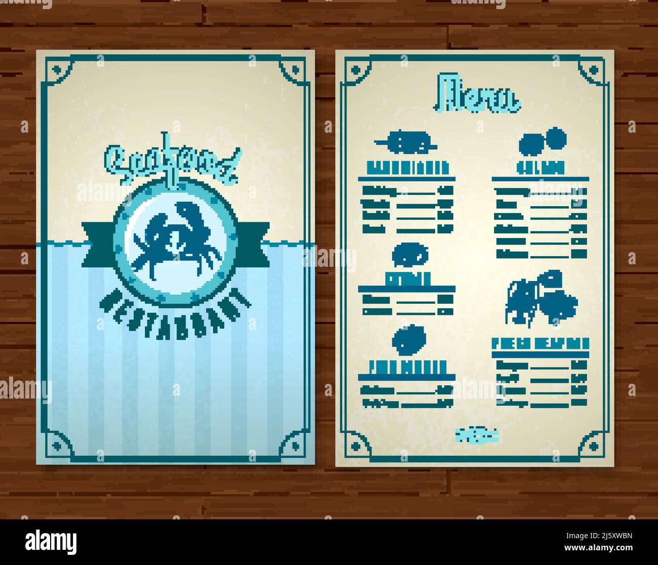 Seafood restaurant menu template with ocean design symbols vector ...