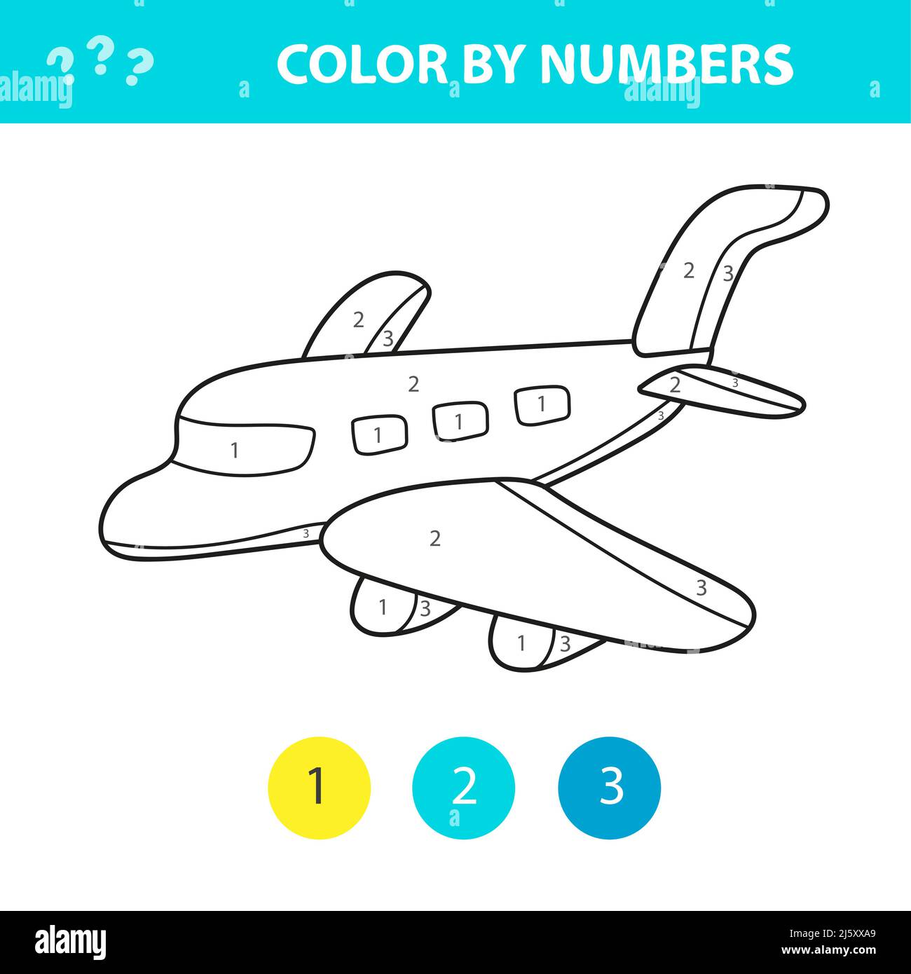 Coloring by numbers cute vector plane. Educational game for preschool ...