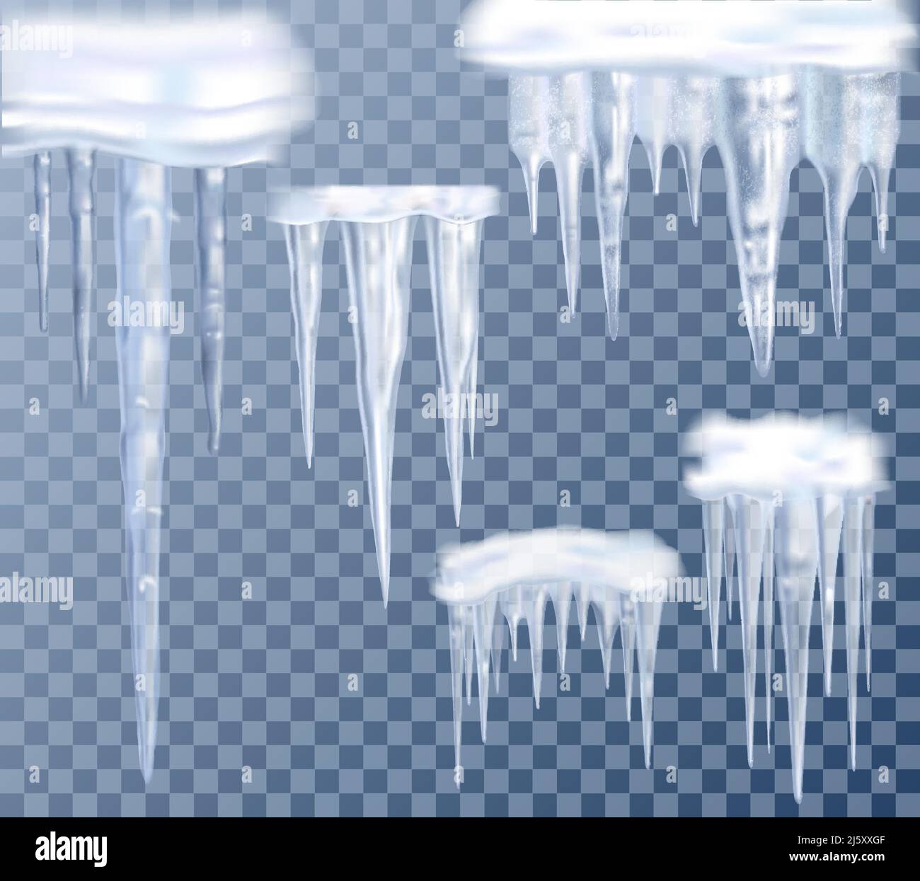 Realistic big icicles transparent set for decoration isolated vector ...