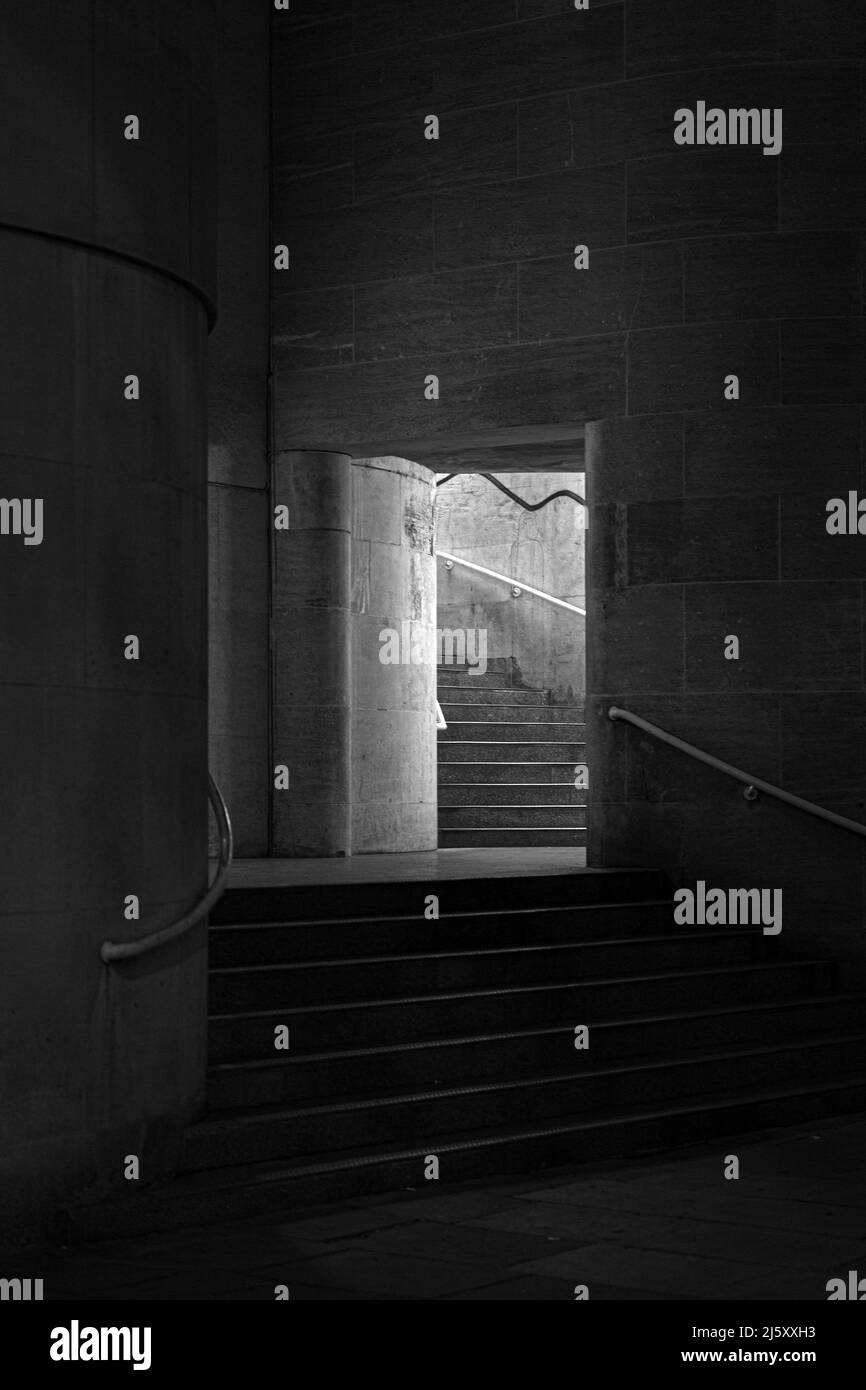 Staircase running up to Waterloo Bridge, London, England, UK Stock ...