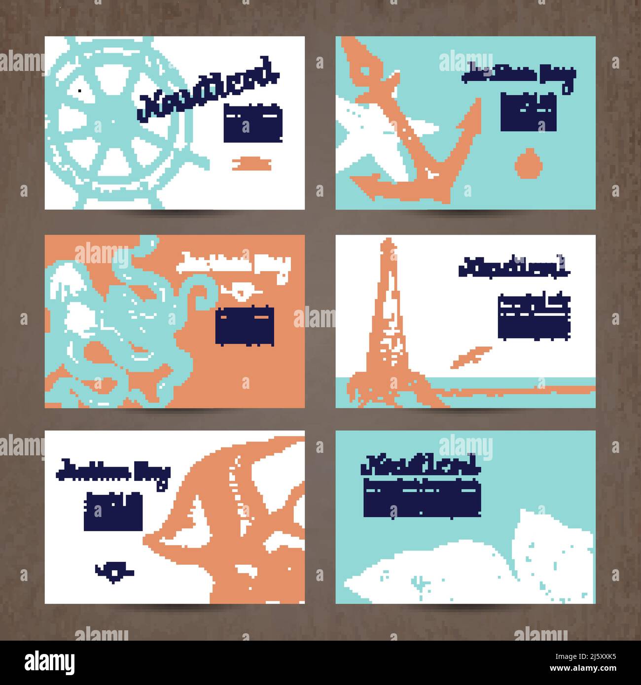 Hand drawn card set with nautical symbols isolated vector illustration ...