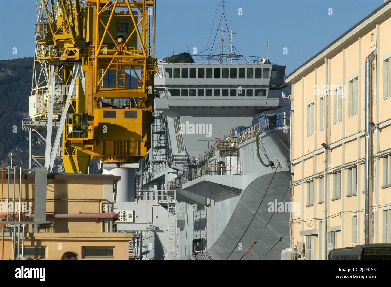 Tthe Cavour aircraft carrier under construction at Fincantieri ...