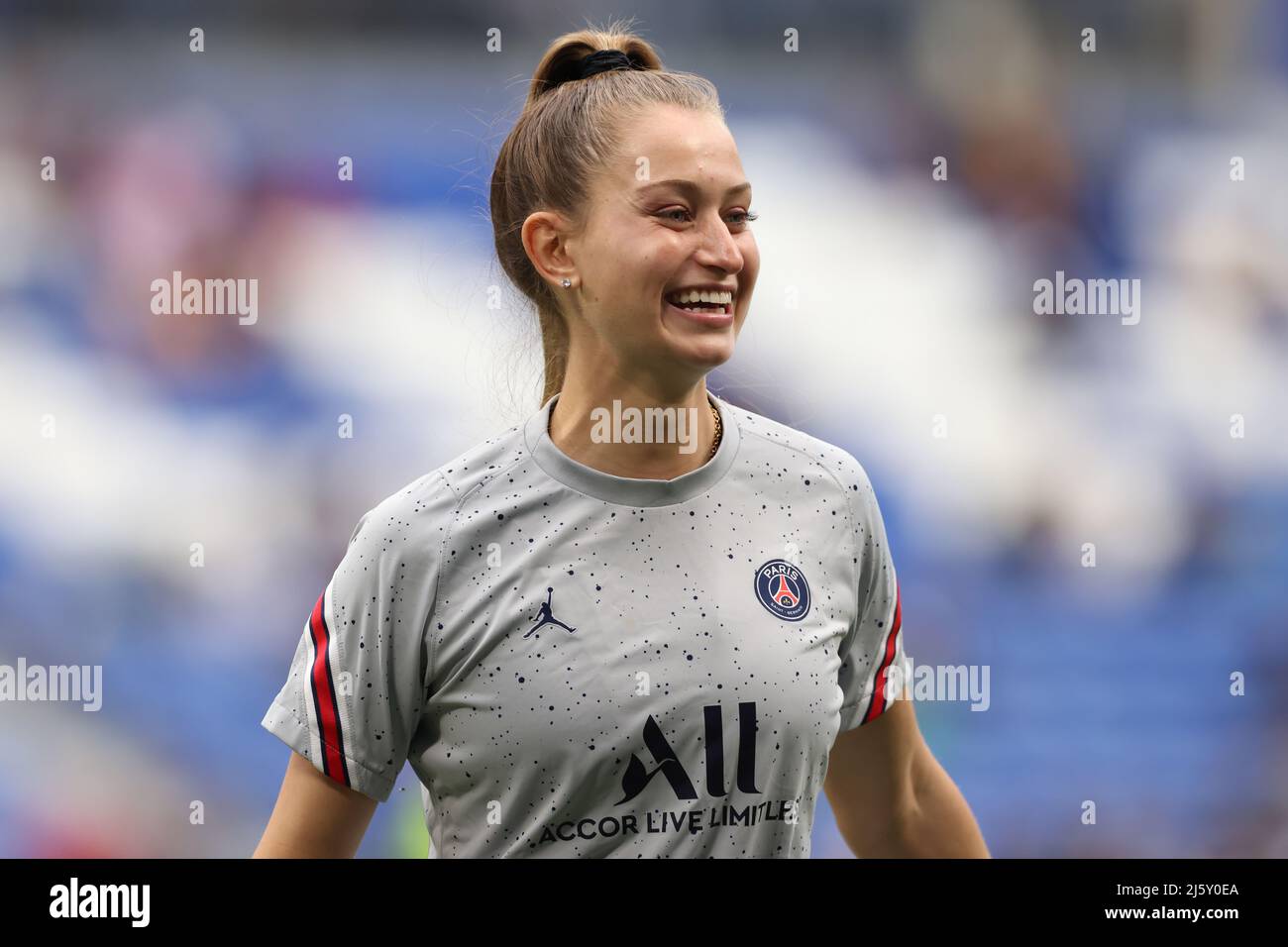 Lyon, France, 24th April 2022. Jordan Huitema of PSG reacts during the ...