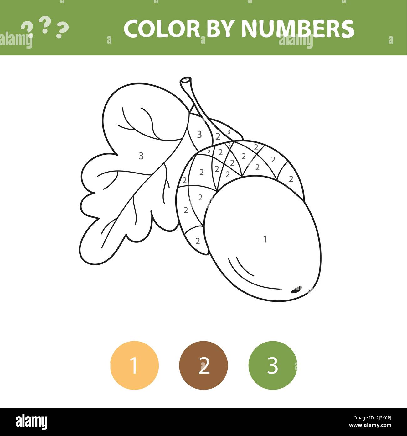 Acorn. Color by numbers. Coloring book. Educational puzzle game for ...