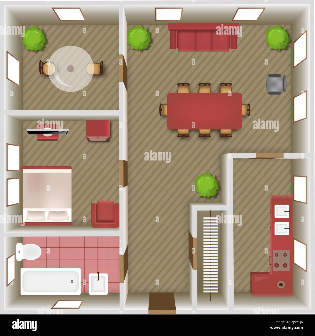 Living room bedroom and bathroom interior top view vector illustration ...