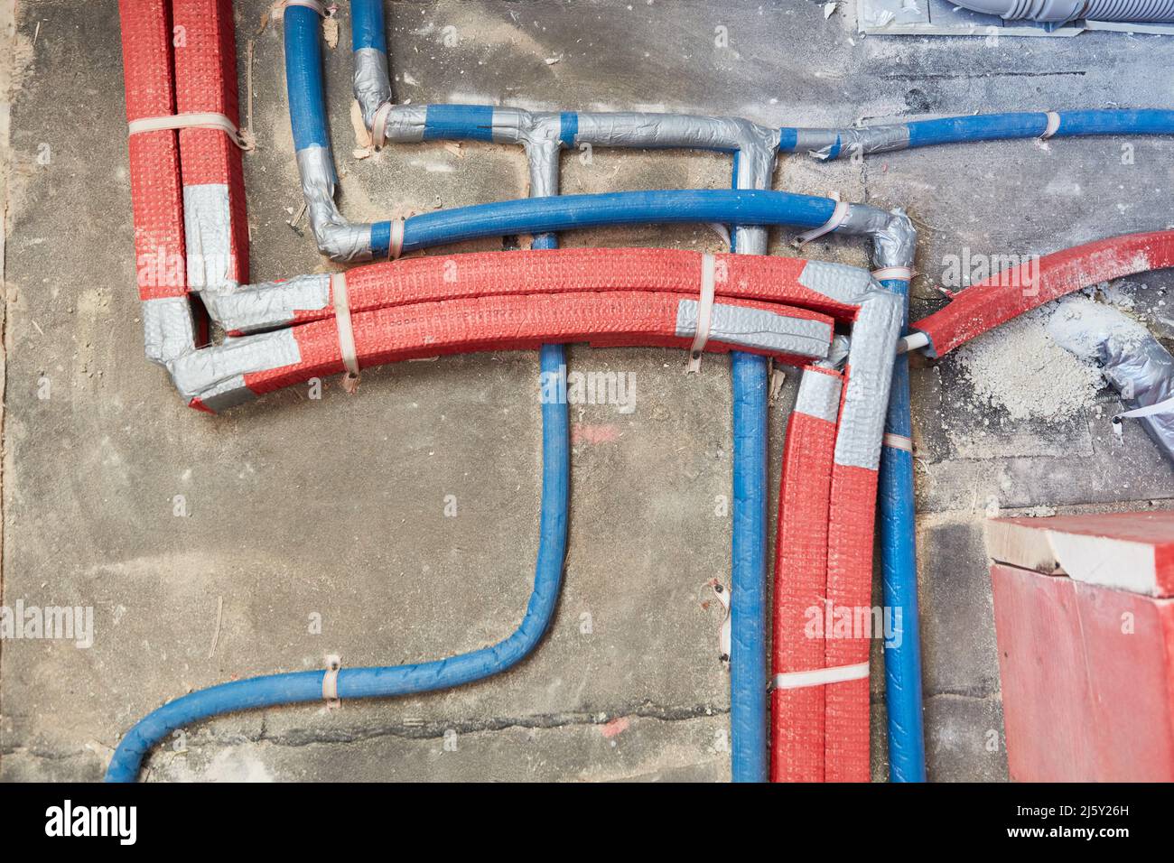 Lay water pipe and connect pipes in the bathroom during renovation or ...