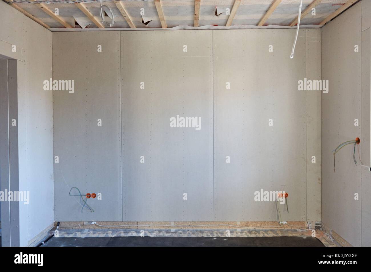 Plasterboard on wall for interior design of room or room in new ...