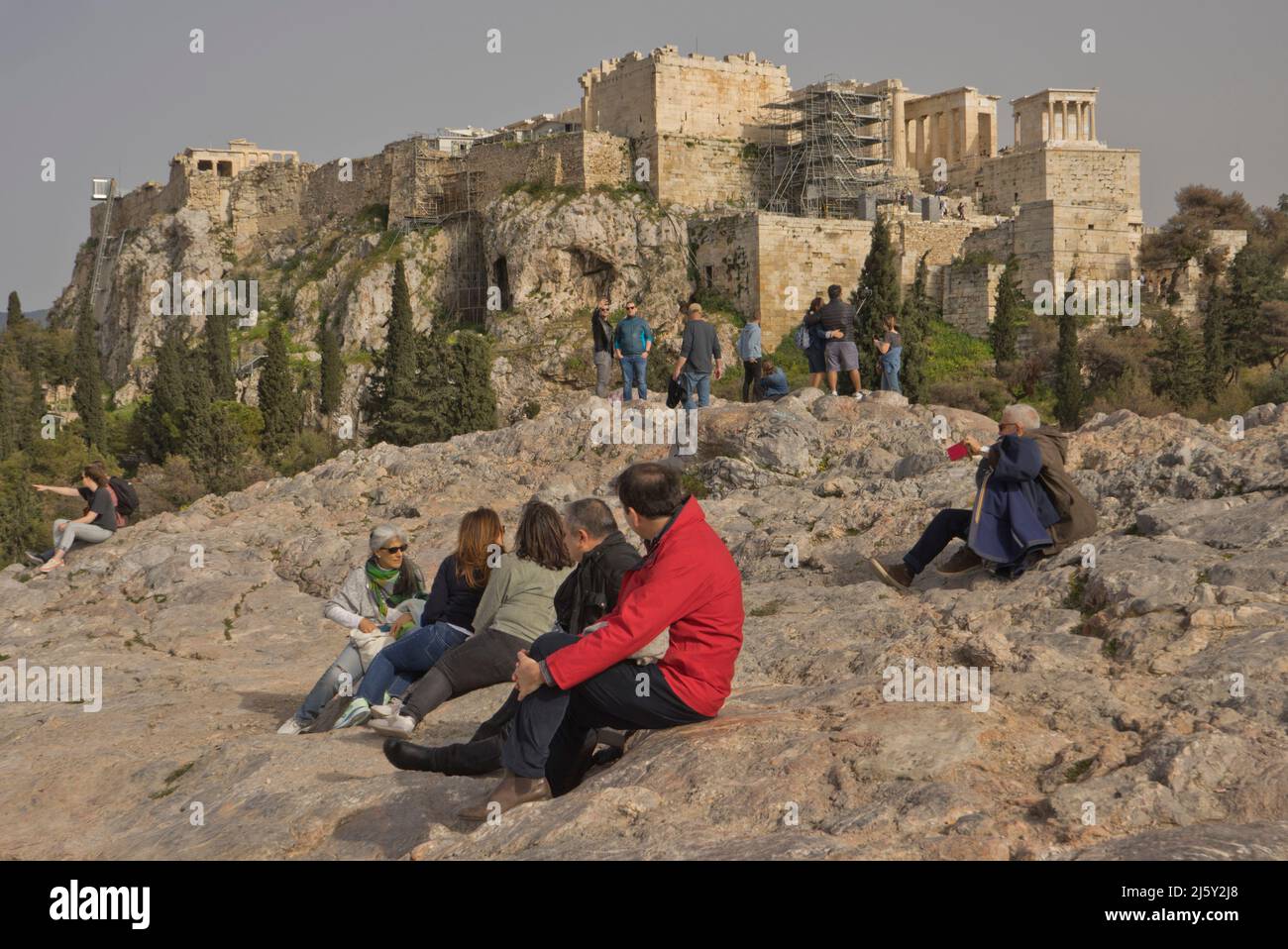 Views of, and visitors of the ancient Acropolis archaeological site in ...
