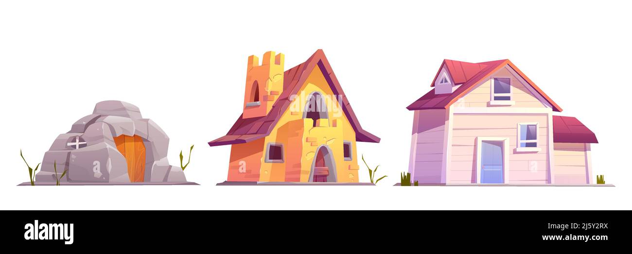 Evolution house architecture set. Dwellings time line from ancient ...
