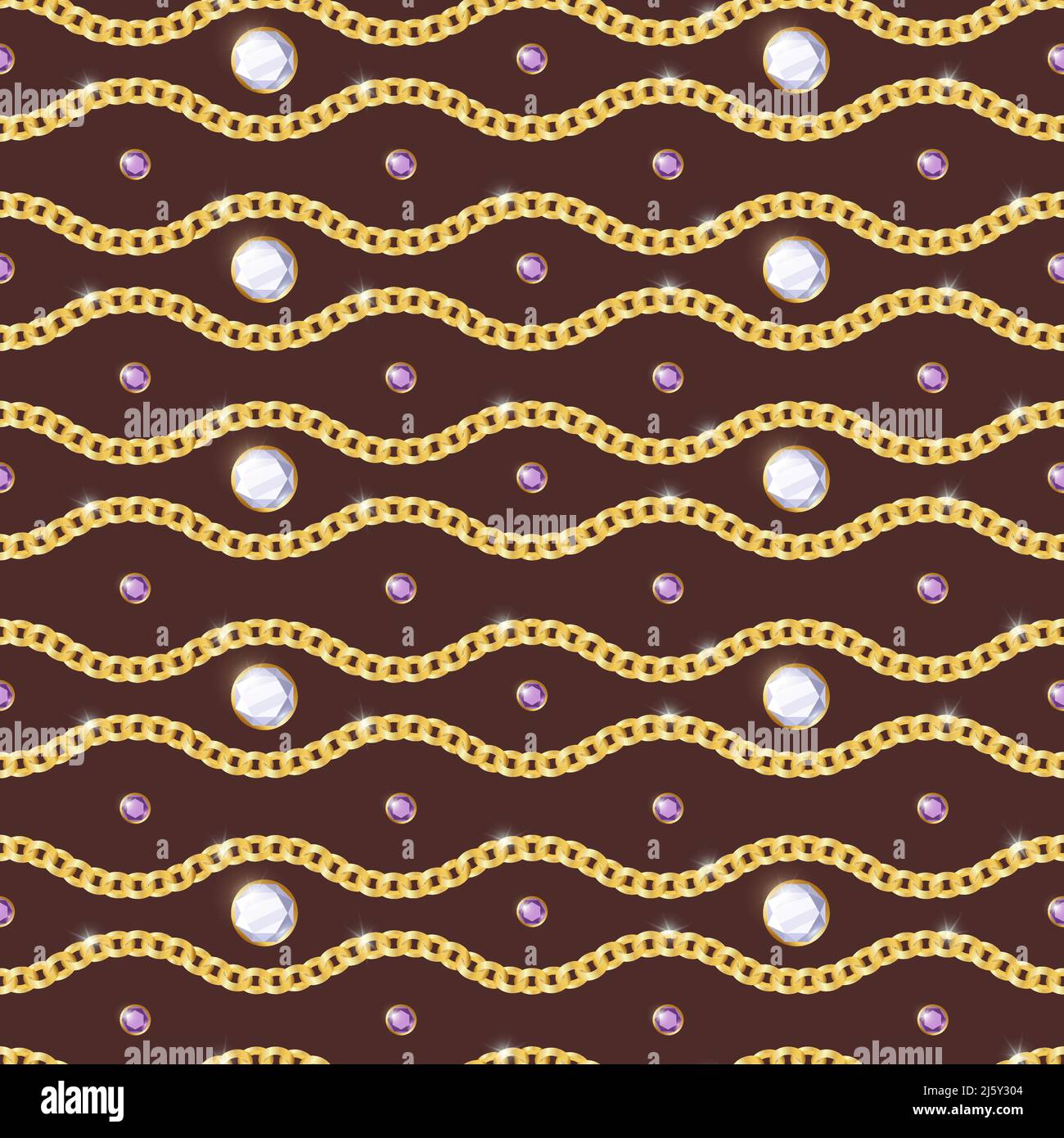 Jewelry realistic seamless pattern with gold chain on brown background ...